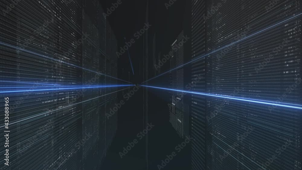 Movement through digital walls of code abstract internet connection ...