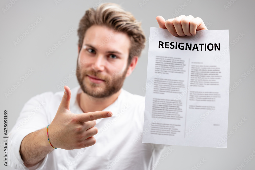 Portrait of happy employee showing the formal resignation letter Stock ...