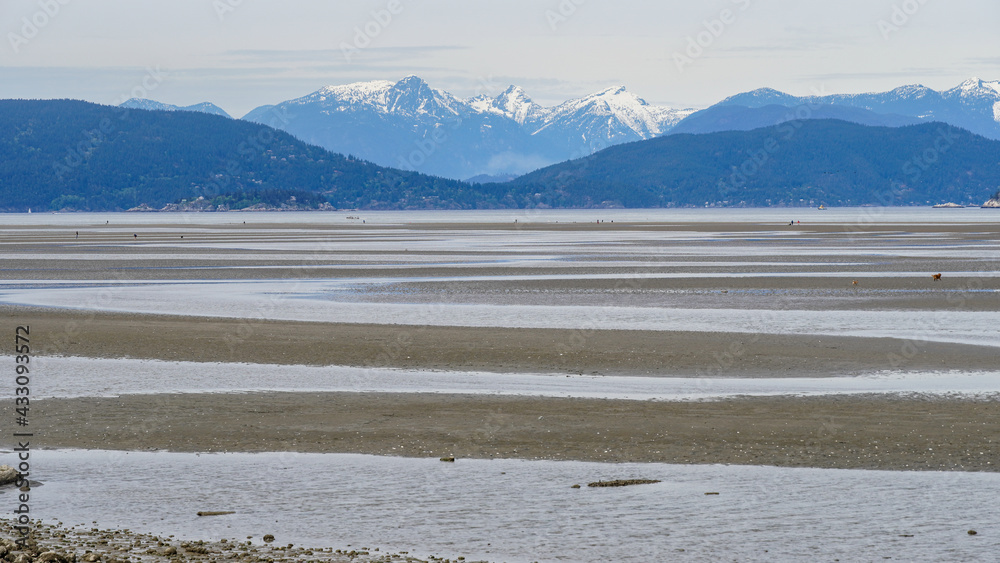 Incredible Panoramic view to snow mountain and shallow water during ...
