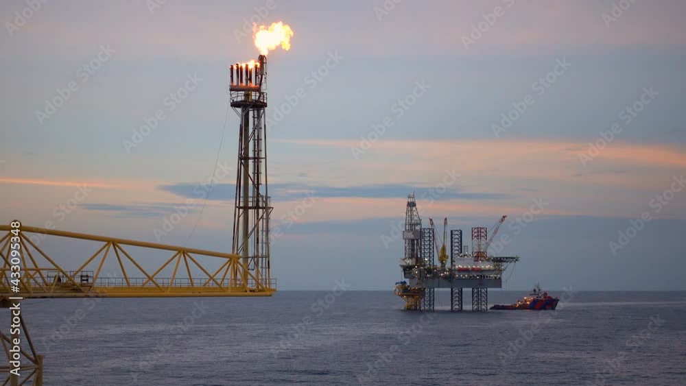 offshore jack up drilling rig at the offshore location with flare ...
