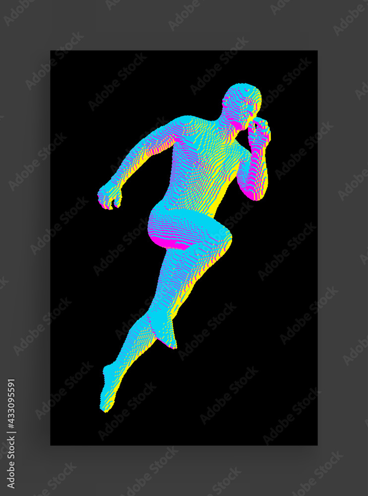 Running man constructing from cubes. Marathon runner. Human body model ...