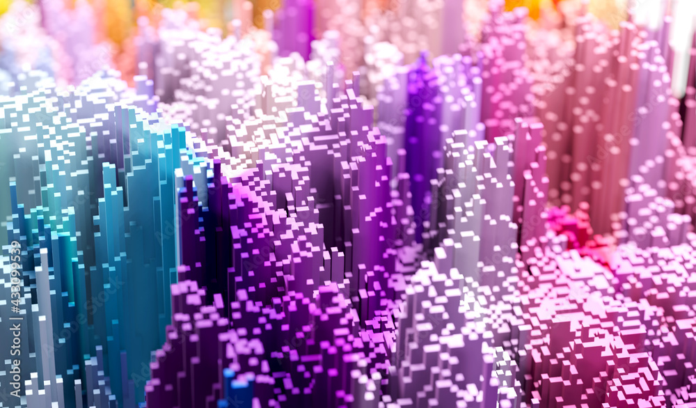 Voxel colourful abstract background Illuminated cubes 3D render ...