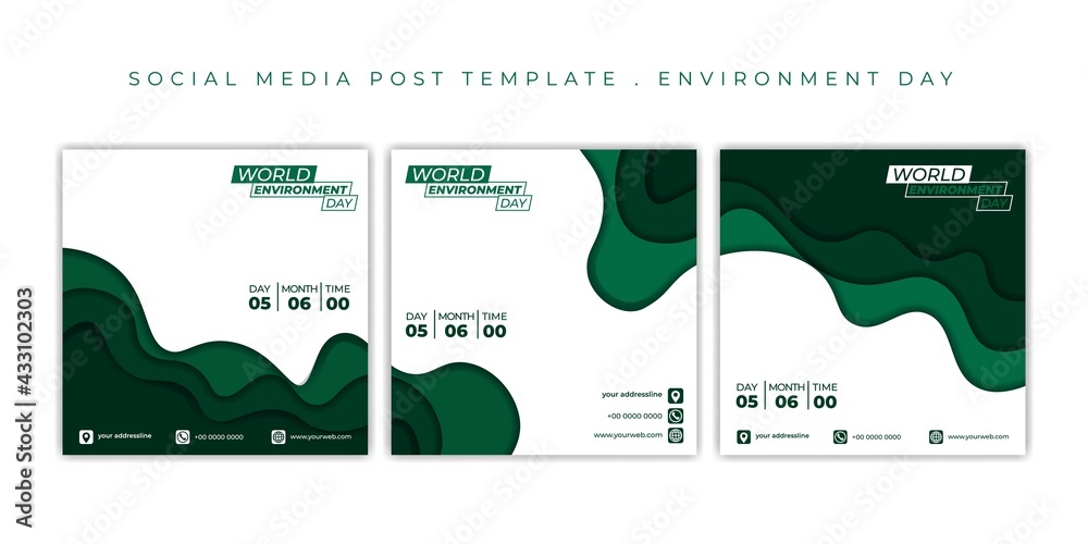 World Environment Day design with paper cut background. Set of Social ...