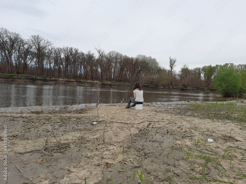 person on the bank of the river, nature, lake, water, landscape, grass ...