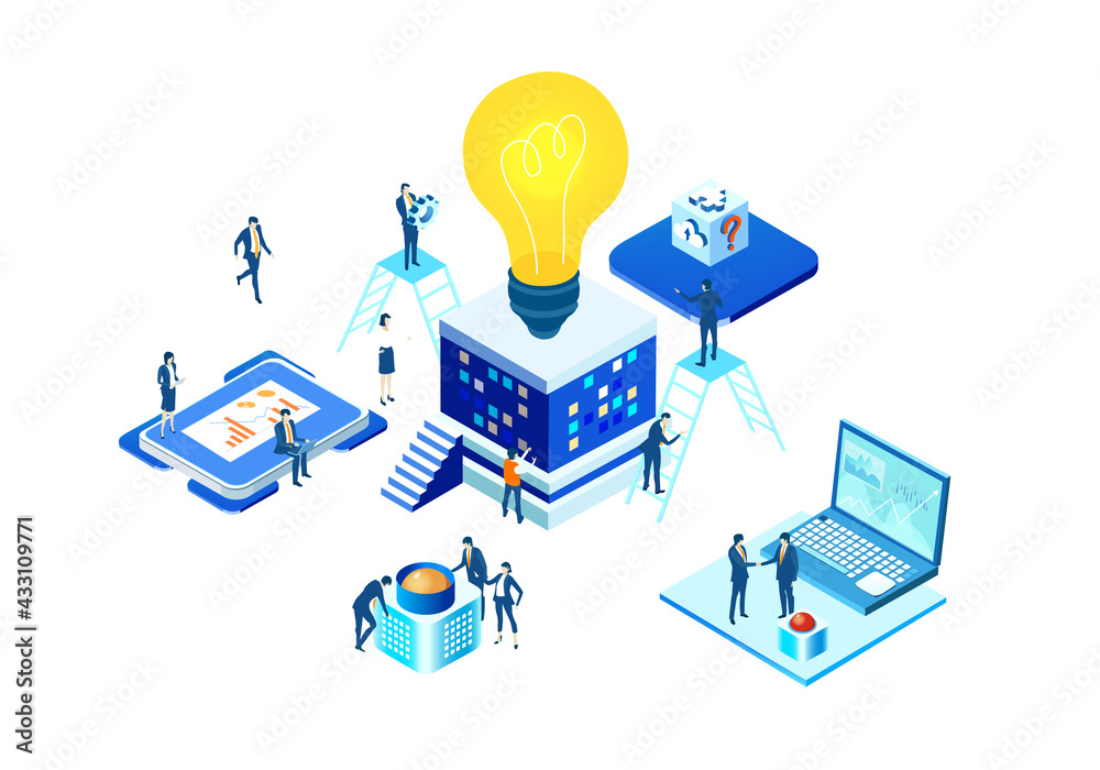 Isometric 3D business environment. Business management. Isometric ...