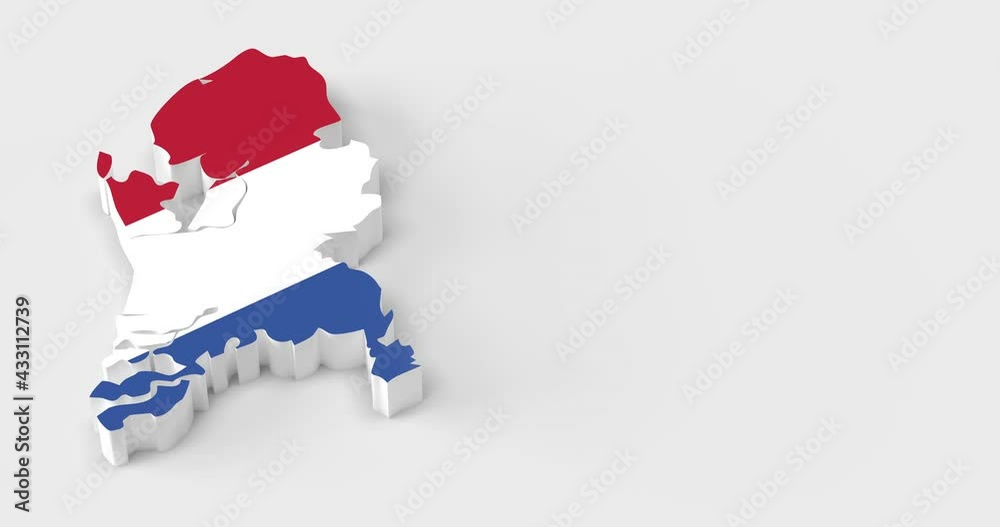 3D rendered, Netherlands map with national flag and silver beveled ...