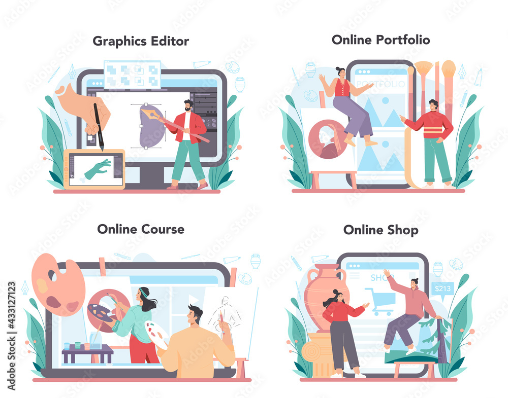 Artist online service or platform set. Professional illustrator Stock ...