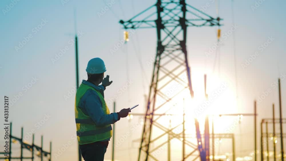 Industry energy business concept. Silhouette electrical engineer a ...