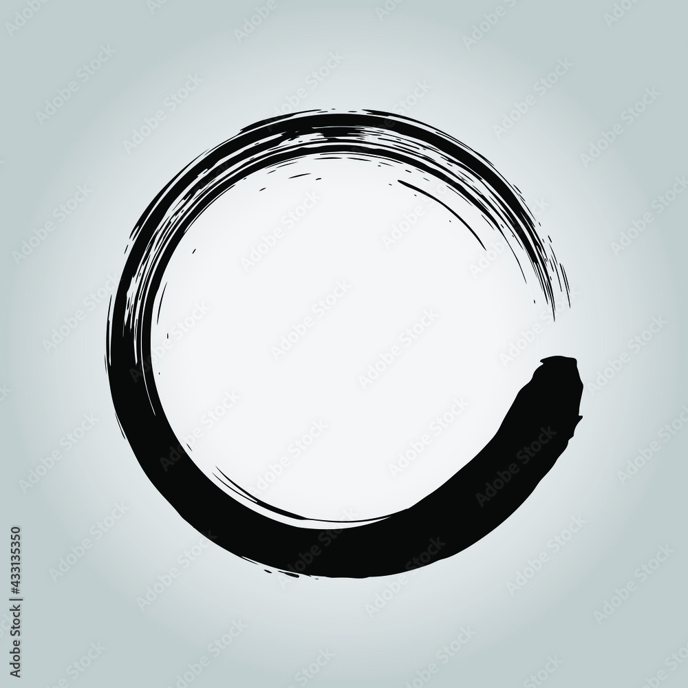 Black grunge Zen ring shape. Black Enso Zen symbol. Circular label ...