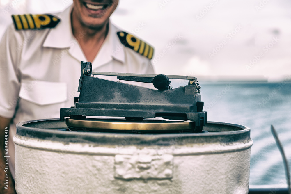 Cruise ship magnetic compass navigational equipment onboard on deck for ...
