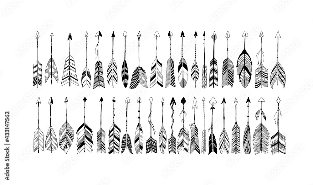 Rustic decorative arrows with feathers elements. Set of boho arrows ...