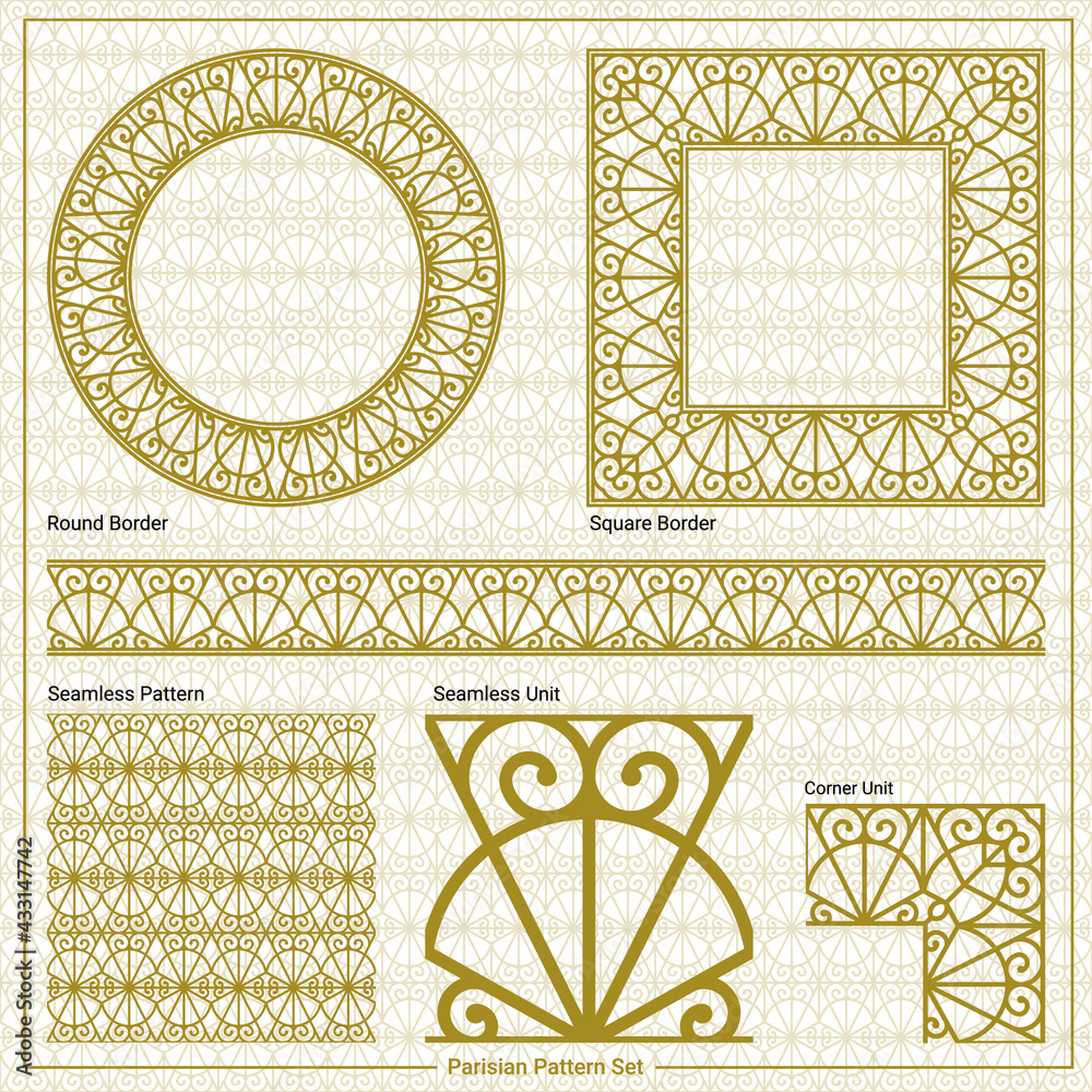 Ornamental border, square frame, circle frame and a seamless Classic ...