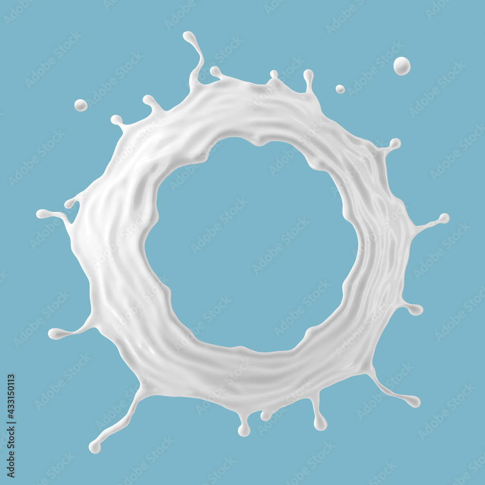 3d render, round milk splash crown. Abstract liquid clip art isolated ...