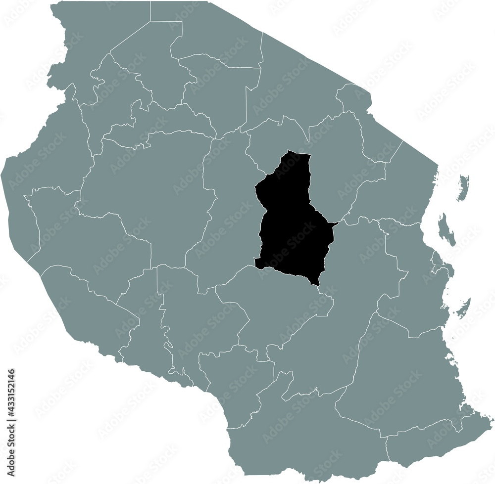 Black highlighted location map of the Tanzanian Dodoma region inside ...