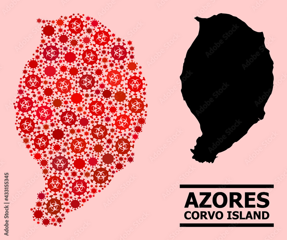Vector covid-2019 mosaic map of Corvo Island constructed for health ...