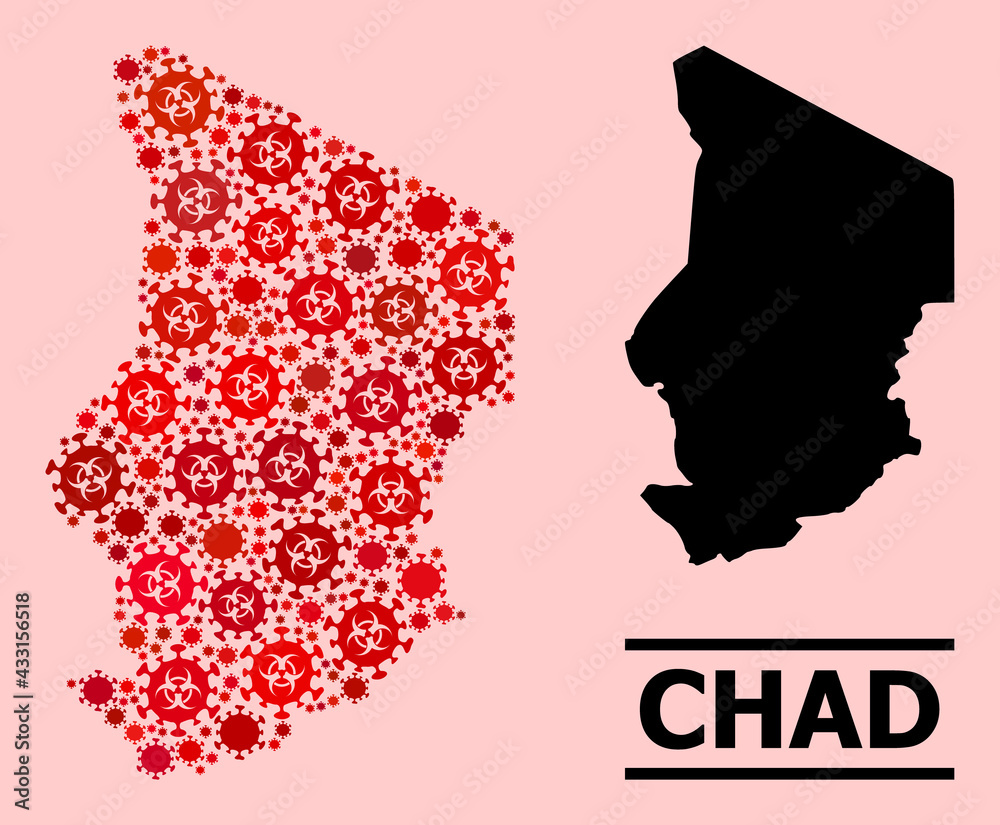 Vector covid mosaic map of Chad created for doctor illustrations. Red ...