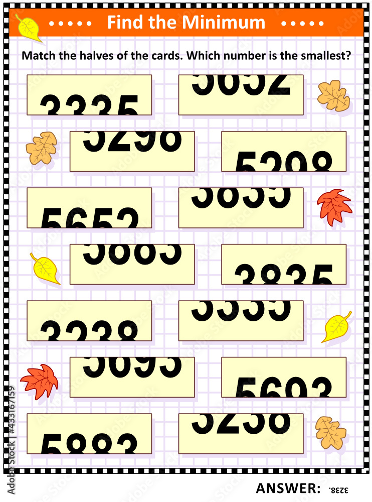 Math visual puzzle: Find the minimum. Match the halves of the cards ...