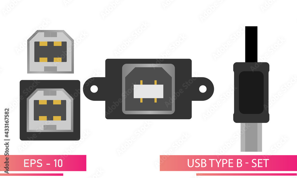 Kit, USB type B. On a white background. Flat vector illustration. Stock ...