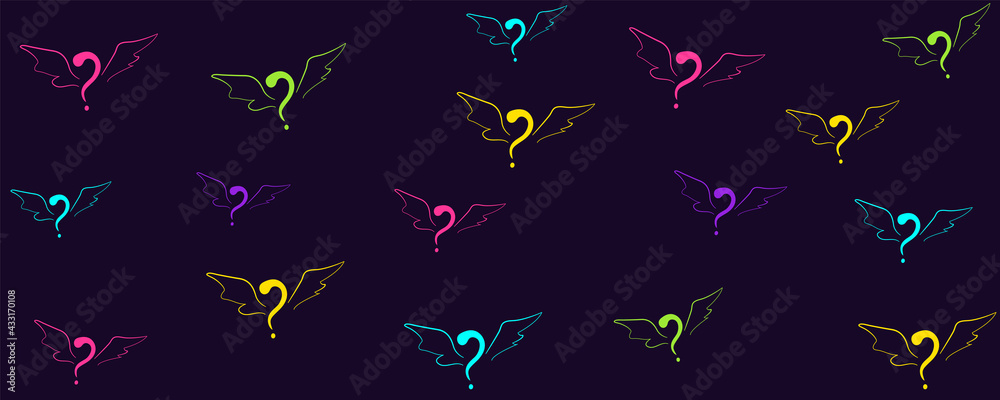 Questions banner. Vector illustration of questions with wings ...