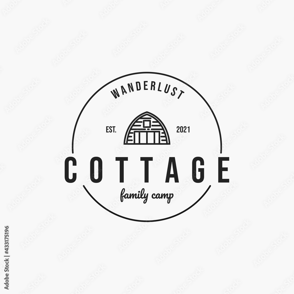 Cottage line art icon symbol badge logo vector illustration design ...