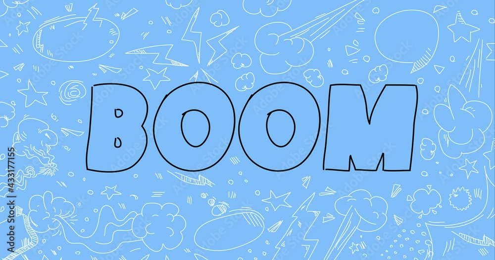 Doodle word Boom. Drawn dancing lines minimal 4k animation. Simple ...