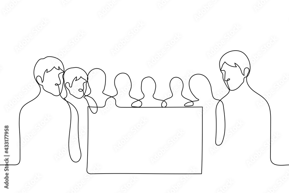 crowd of people watching TV while standing - one line drawing vector ...