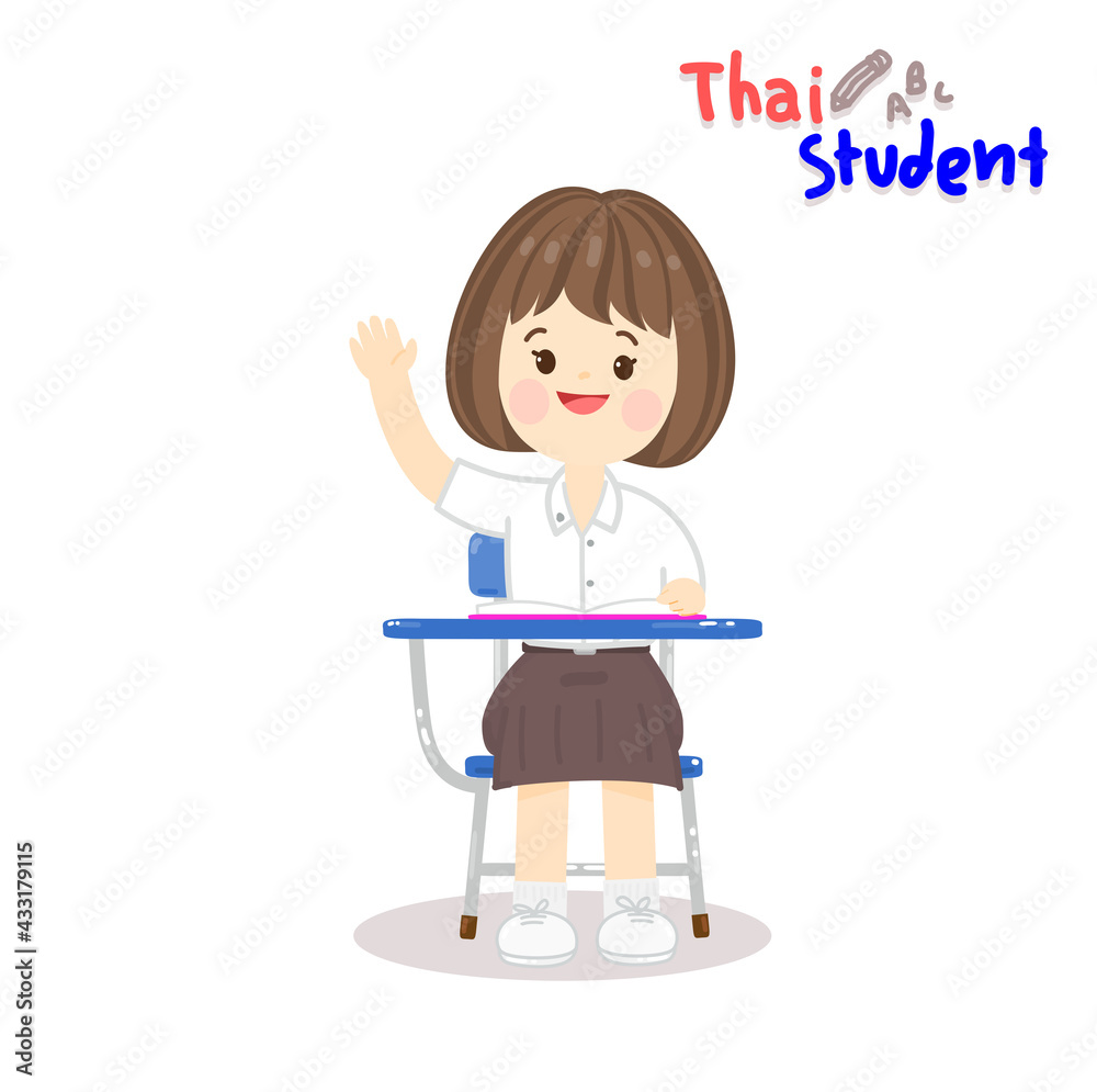 Cartoon Cute Thai Students Character Vector Stock Vector | Adobe Stock