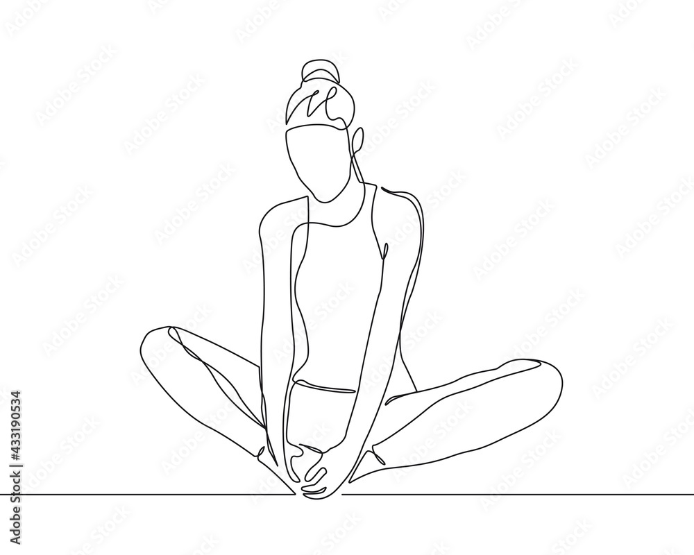 Line Art Woman Pose Lotus Yoga. Female Yoga Minimalistic Black Lines ...