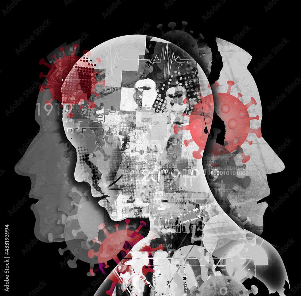 Pandemic of coronavirus, human tragedy, traumatized sick people ...