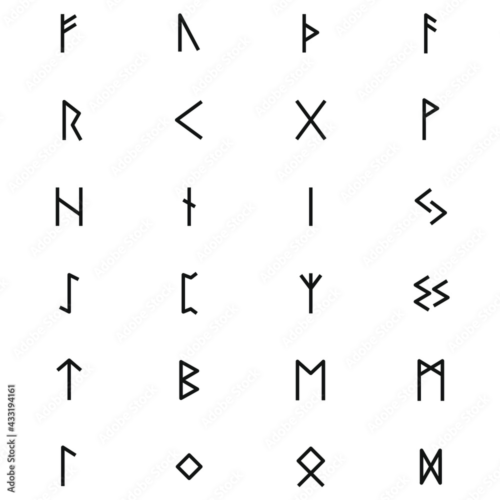 Set of related runic alphabets icon. Runes font symbol graphic. Ancient ...