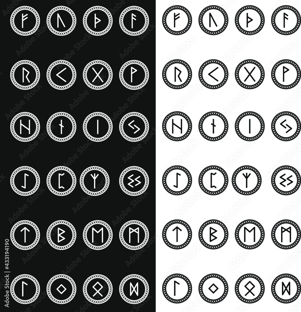 Set of related runic alphabets icon. Runes font symbol graphic. Ancient ...