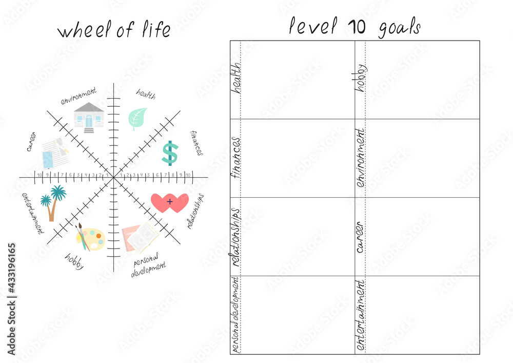 Vector illustration with Wheel of Life - diagram with blank lines to ...