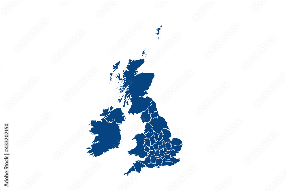 Uk Counties Map blue Color on White Backgound Stock Vector | Adobe Stock