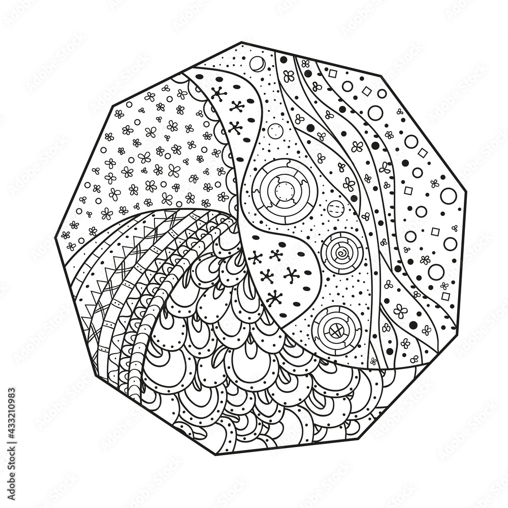 Mandala. Polygon. Hand drawn circle zendala with abstract patterns on ...