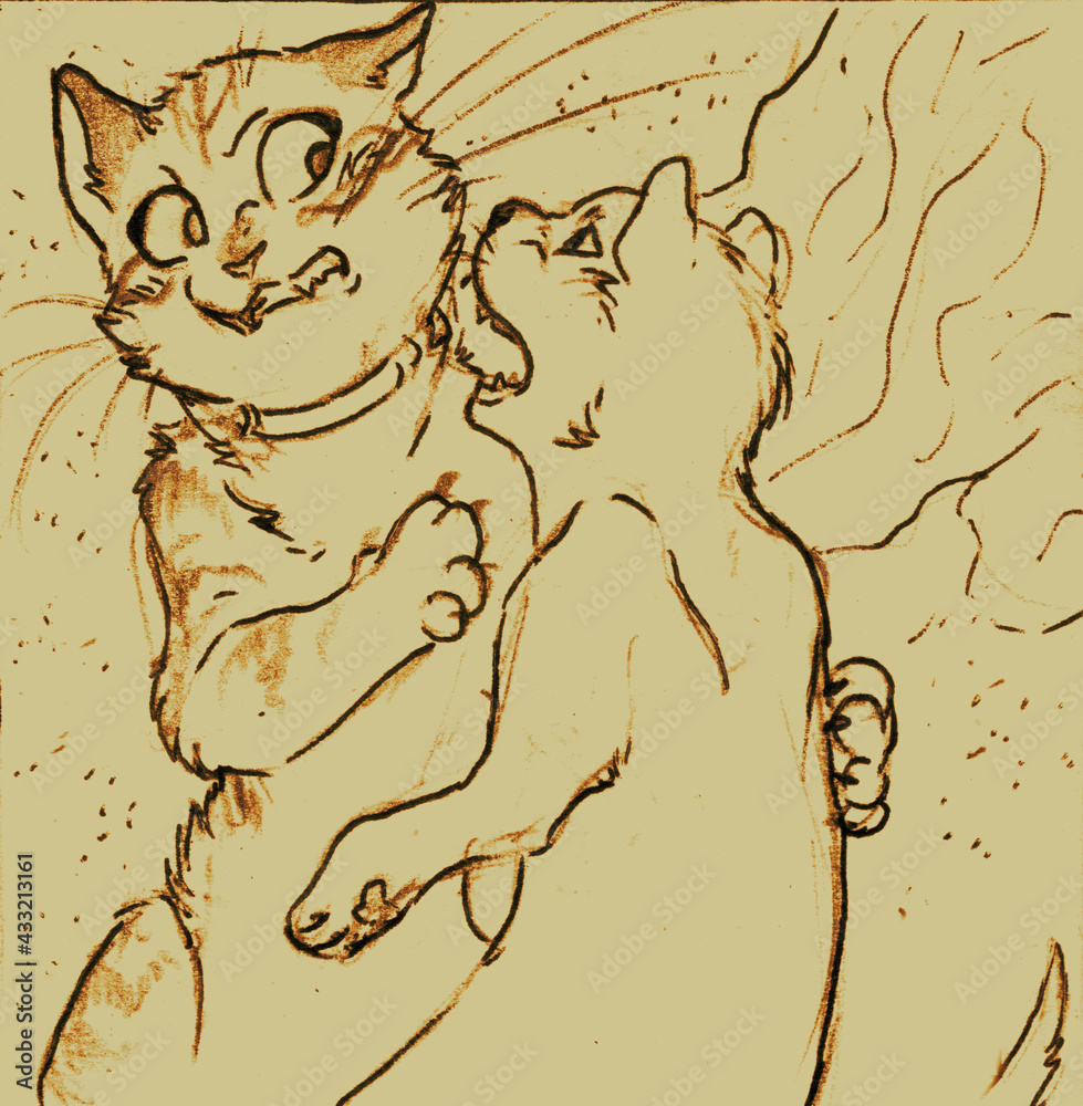 Cartoon illustration of a cat and a weasel fighting Stock Illustration ...