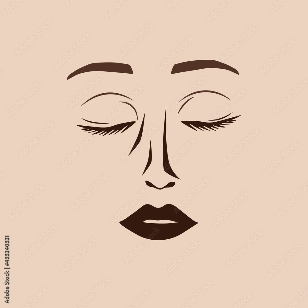 Beautiful woman face, attractive facial features, flat design, vector ...