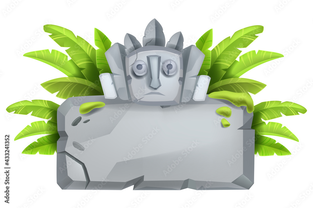 Stone sign board, vector game cartoon rock, tablet, jungle boulder ...