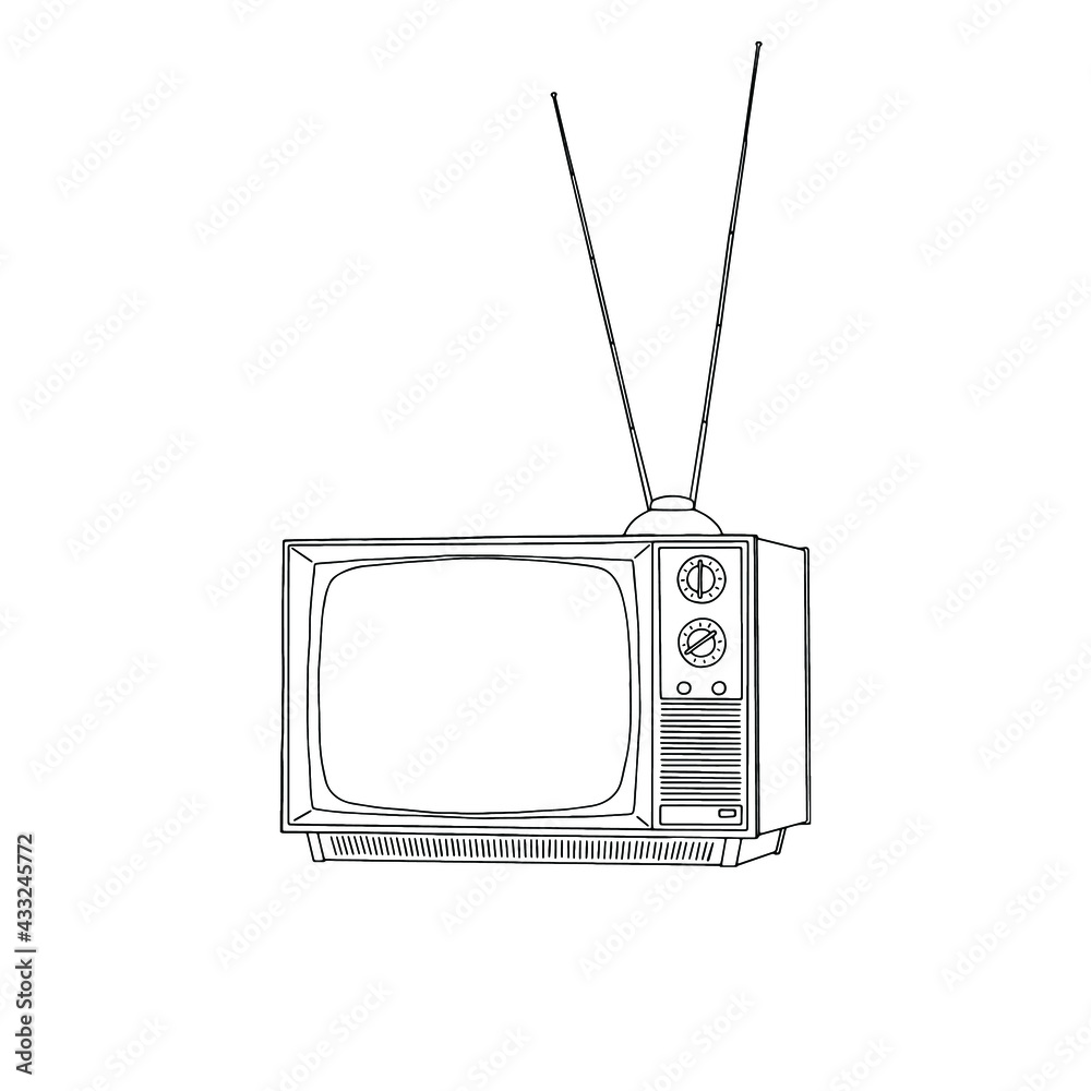 Vintage tv icon. Drawing, isolated on white background. Stock Vector ...