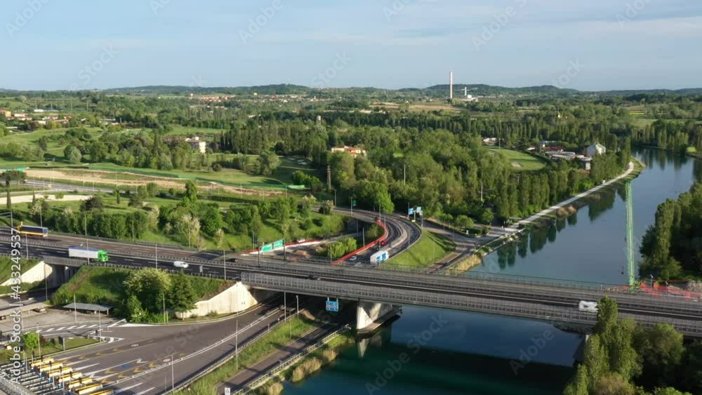 Vídeo do Stock: Car toll roads in Italy. Aerial view of a motorway in ...