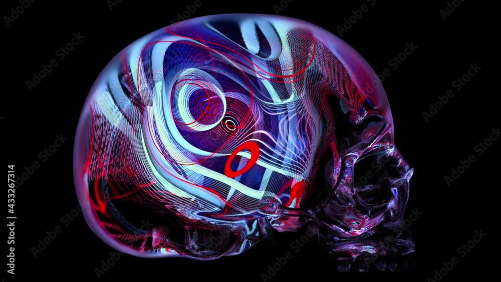 3d video animation with abstract art of surreal glass scull in side ...
