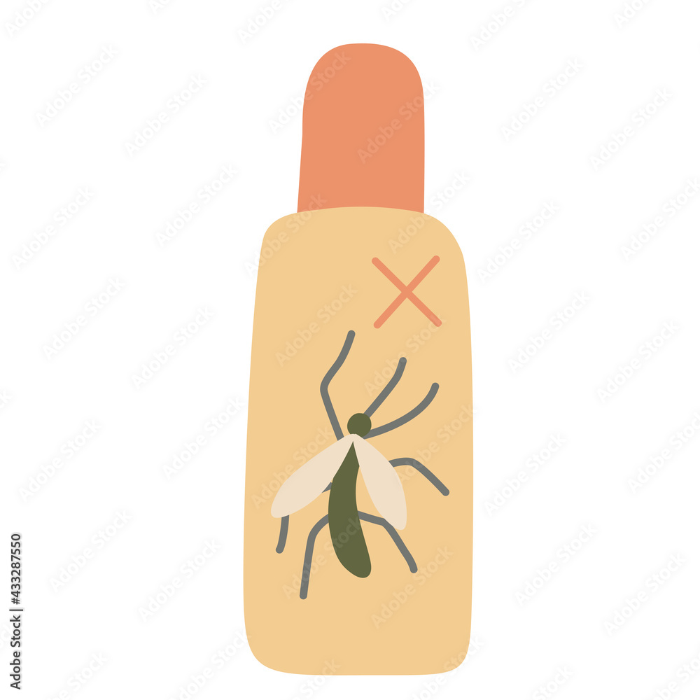 Insects repellent spray. Hand drawn flat vector illustration isolated ...
