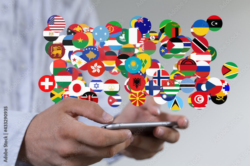 Global communication, international messaging and translation concept ...