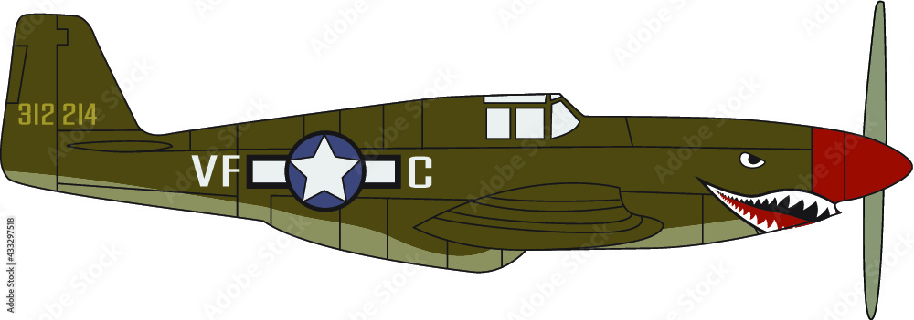 P-51 Mustang Airplane Color Vector Drawing Stock Vector | Adobe Stock