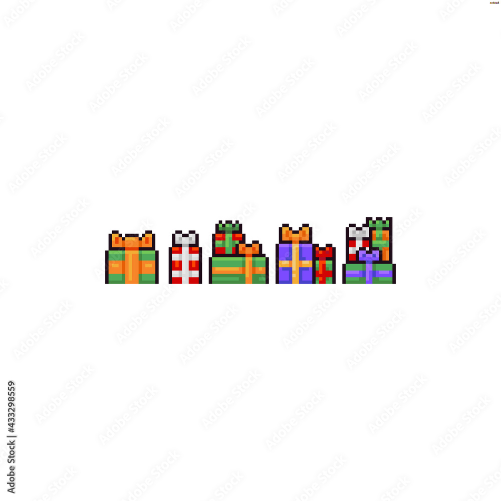 Set of different pixel art gifts isolated on white background Stock ...