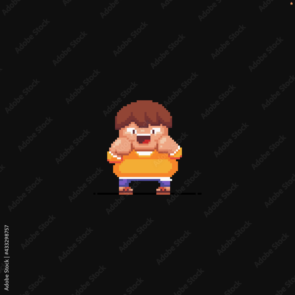 Pixel art funky cheeky happy kid in yellow shirt Stock Vector | Adobe Stock
