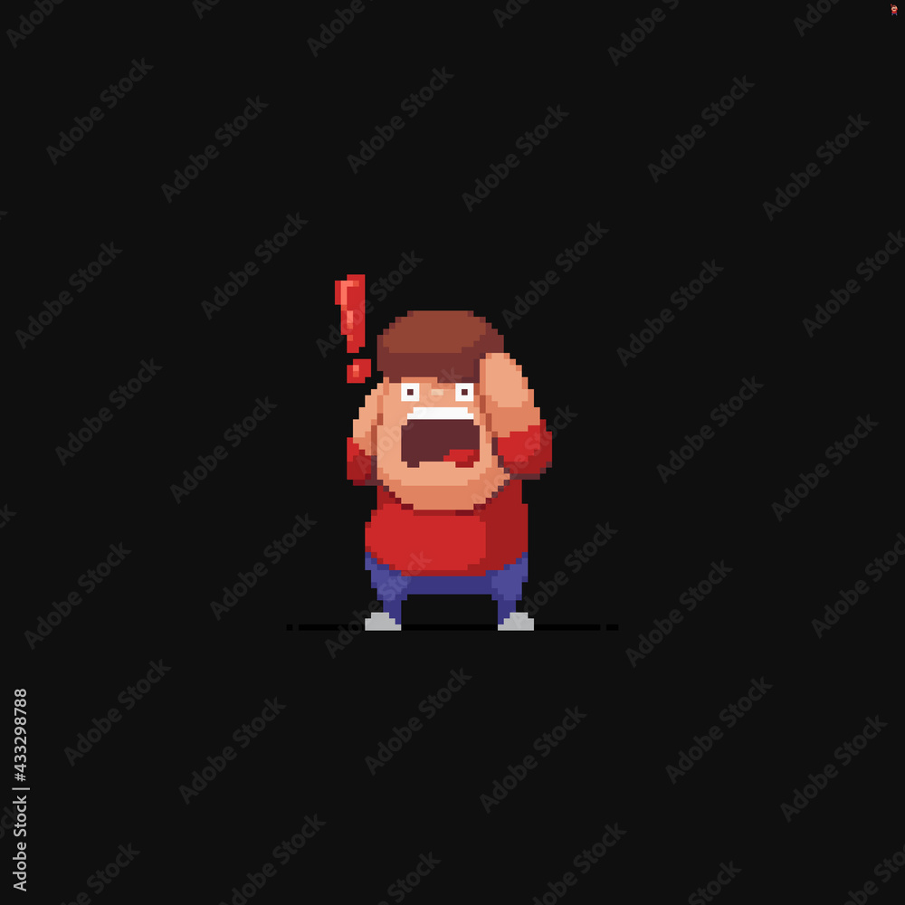 Pixel art shocked male character screaming while looking at something ...