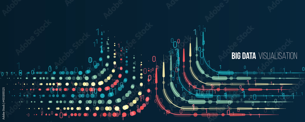 Big Data Visualization Banner Abstract Background With Lines Array And Binary Code Connection