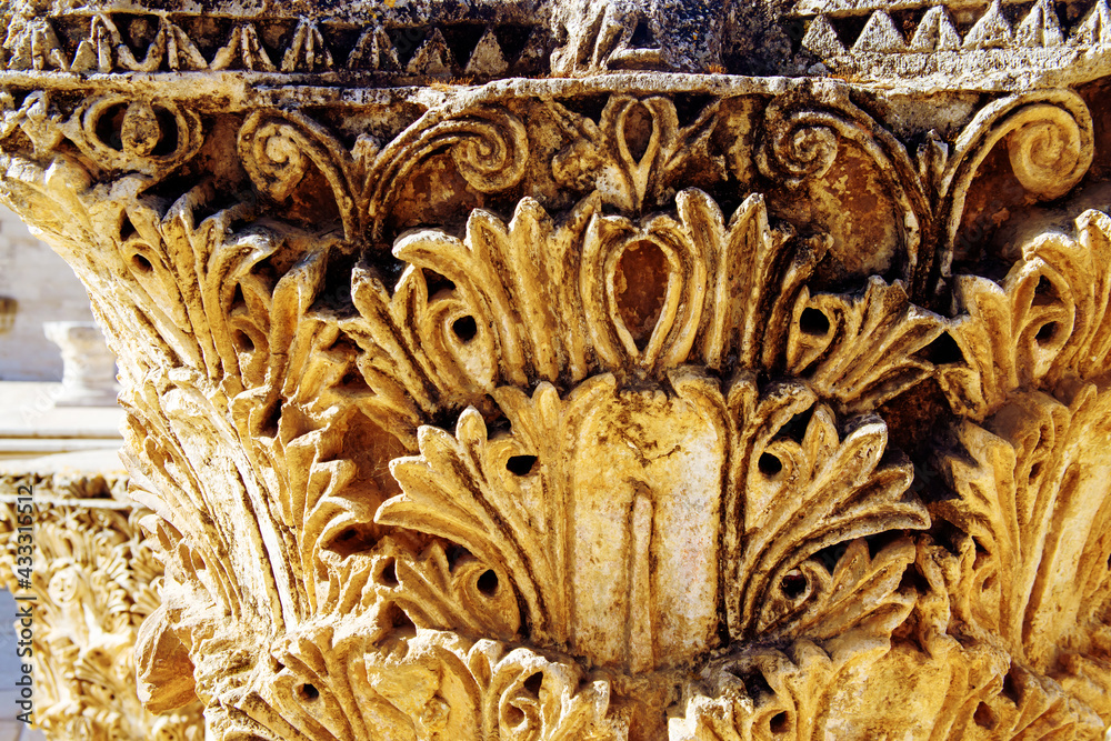 fragment of the remains of Corinthian columns and capitals in the ...