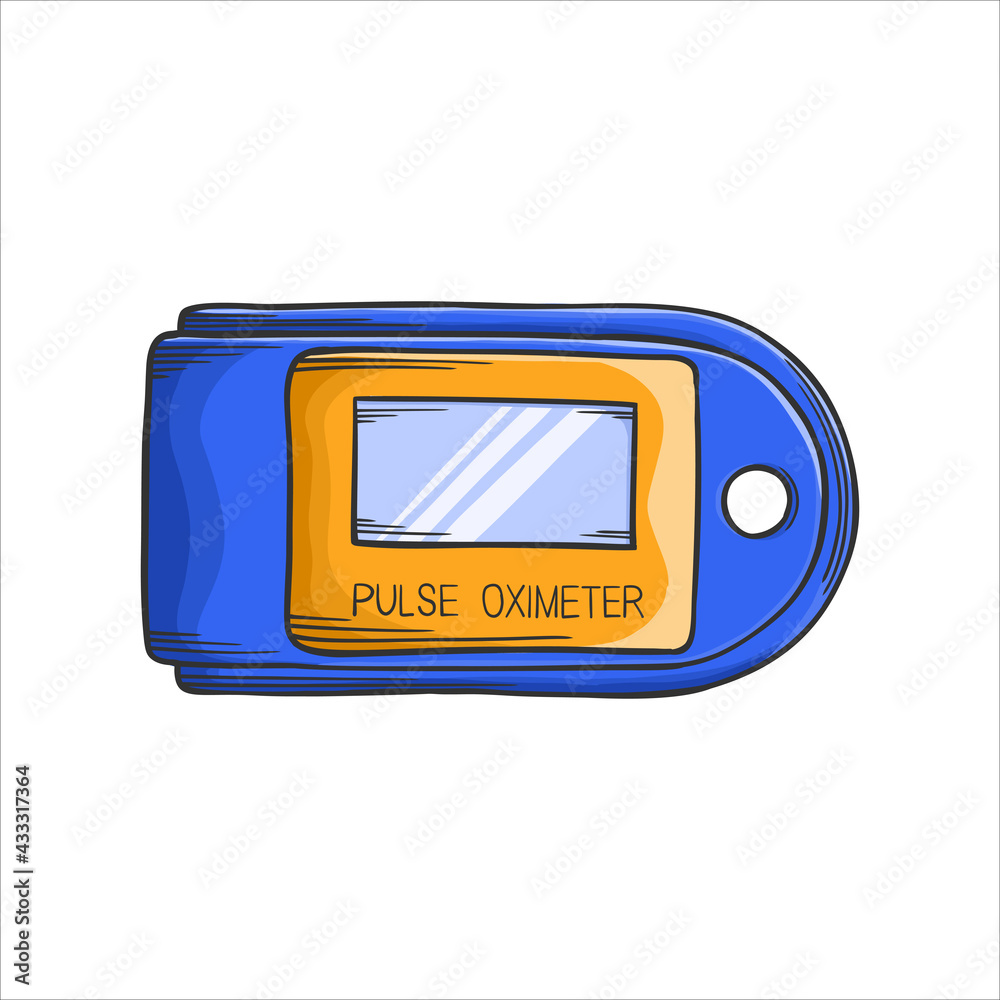 Colored Pulse oximeter in cartoon style, vector image. Outline drawing ...