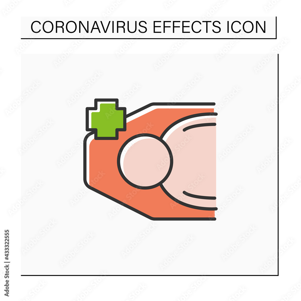 Deceased patient color icon. Dead person body under medical cross ...